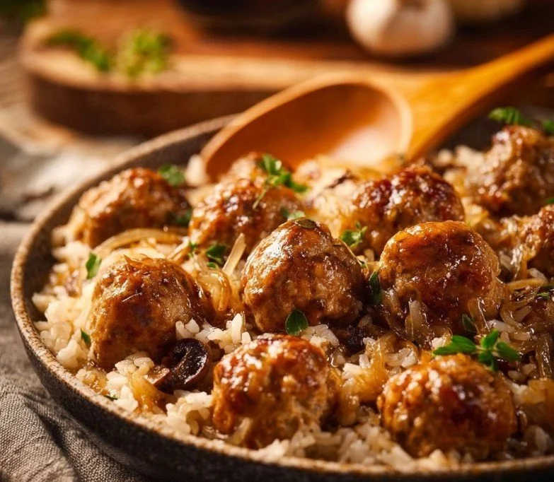 French Onion Meatballs Casserole